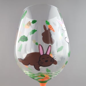 Bunny Themed Wine Glass - Hand Painted - Rabbits Having Fun & Their ...