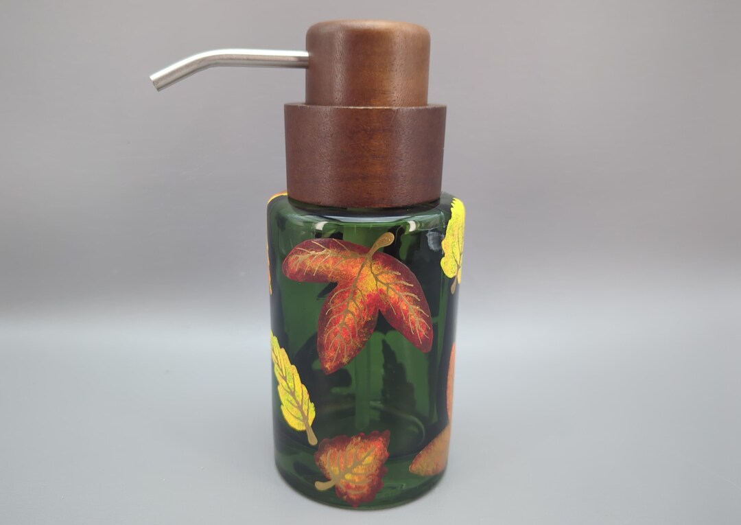 Hand Painted Fall Leaves Glass Soap Dispenser - Autumn Decor - Etsy