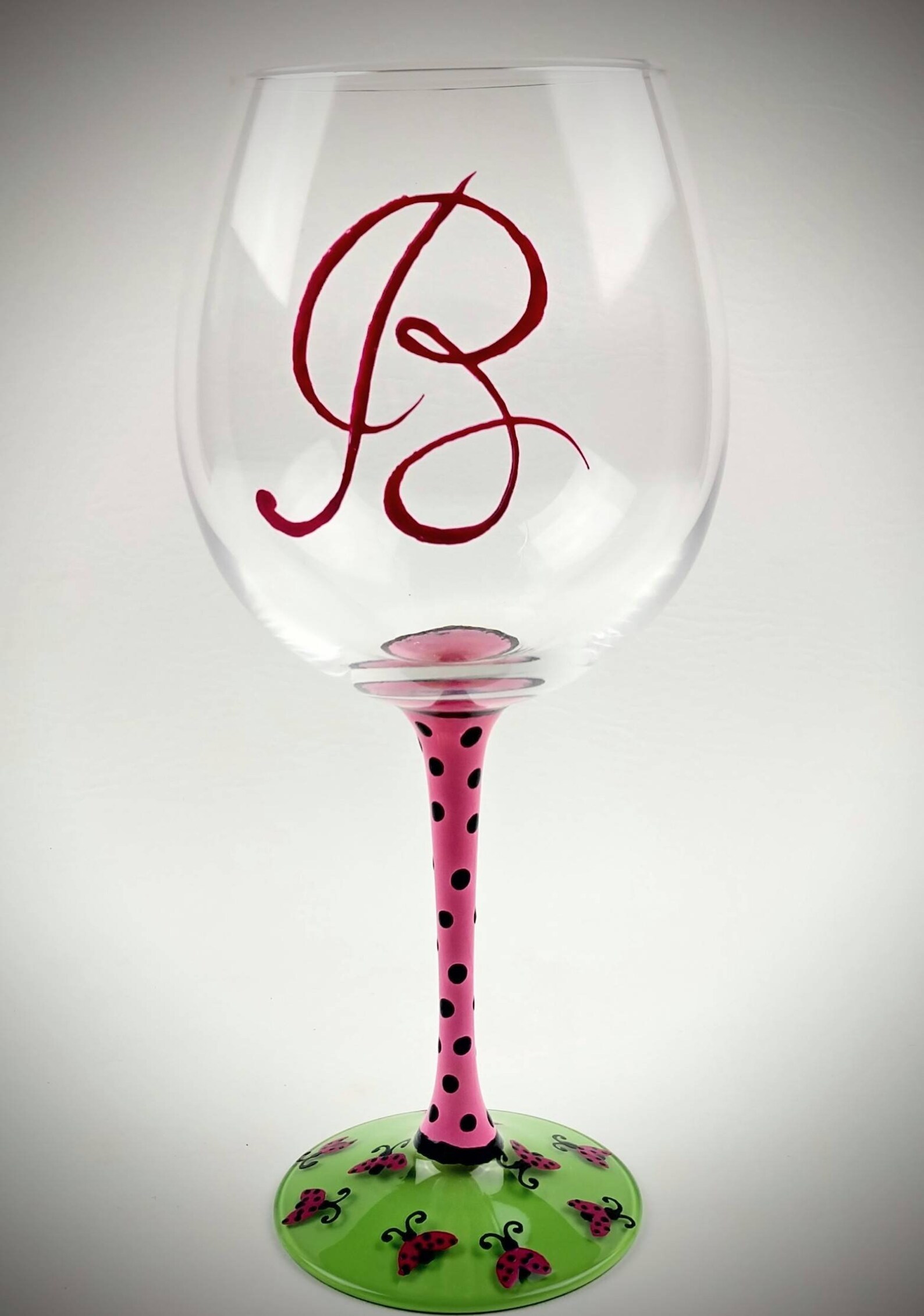 Monogram Personalized Hand Painted Wine Glass Lady Bug Wine | Etsy