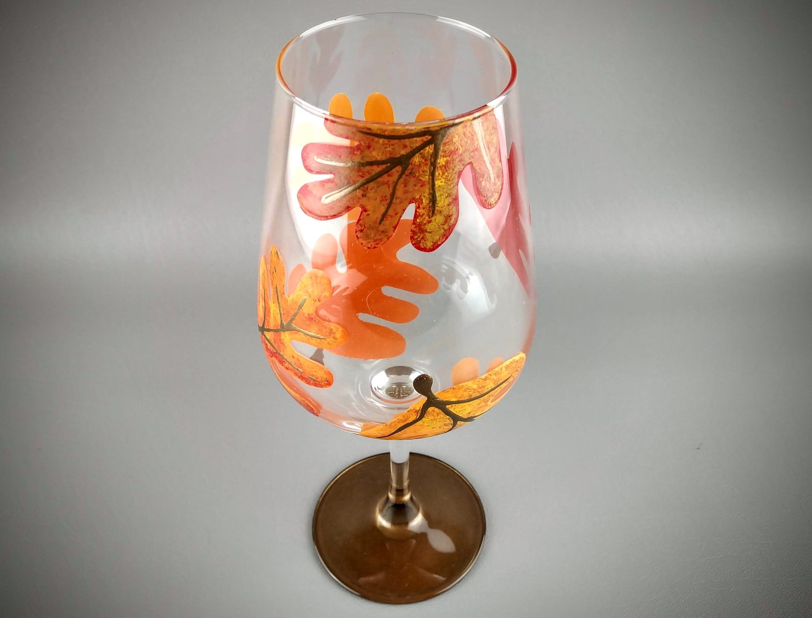 Fall Oak Leaf Hand Painted Wine Glass Stemmed Autumn | Etsy