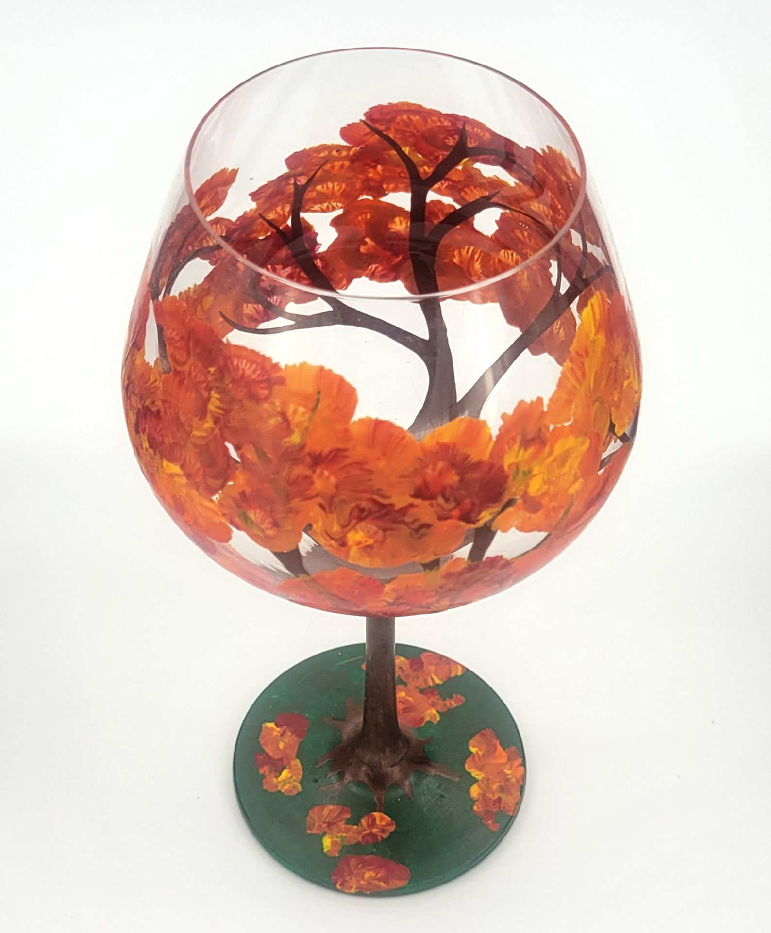 Autumn Tree Wine Glass Fall Leaves Hand Painted Stemmed - Etsy