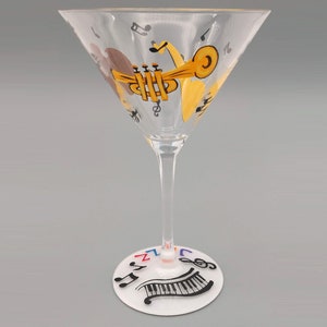 Jazz Themed Martini Glass - Hand Painted - Music, Saxophone, Trumpet ...