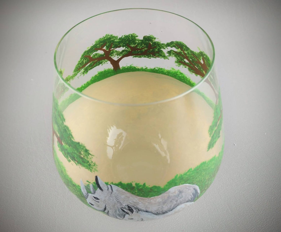 African Safari Hand Painted Wine Glass Stemless | Etsy