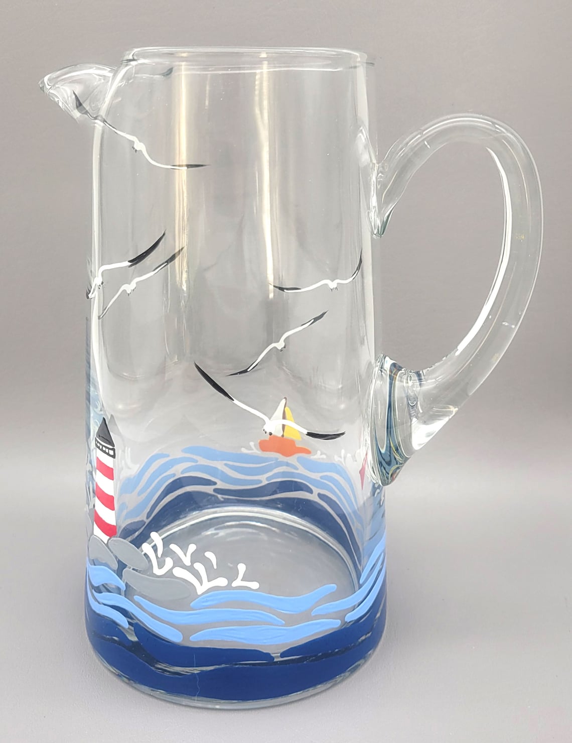 Sailboat Themed Glass Pitcher Hand Painted Water | Etsy