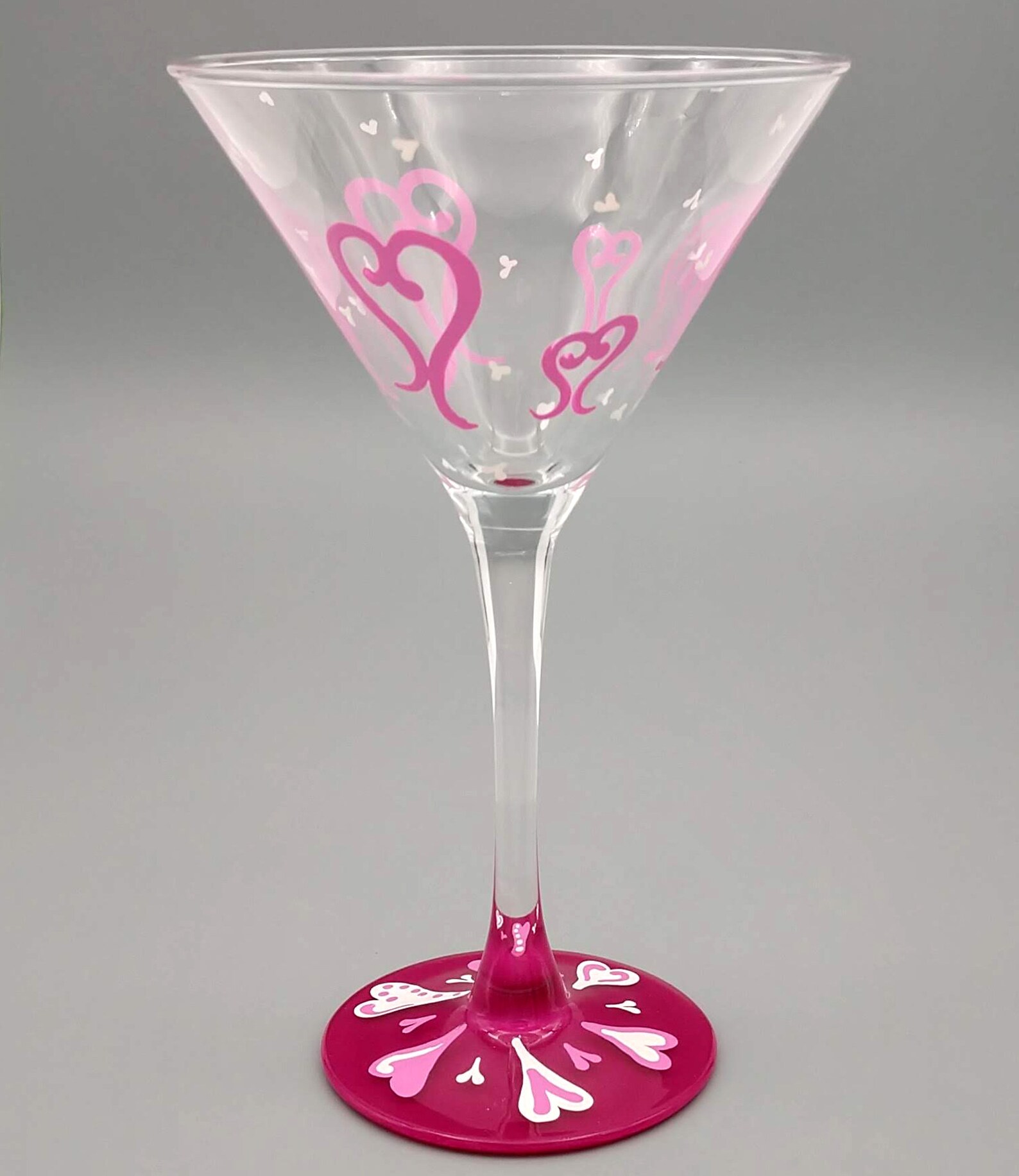 Valentine Hearts Martini Glass - Hand Painted Whimsical Heart Theme ...
