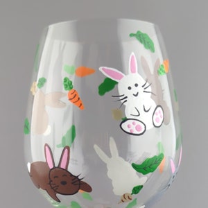 Bunny Themed Wine Glass - Hand Painted - Rabbits Having Fun & Their ...