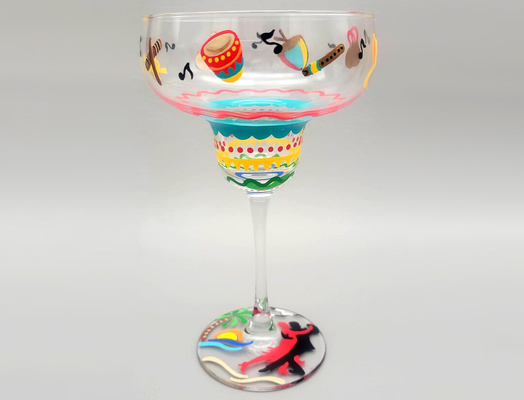 Salsa Dance Themed Margarita Glass - Hand Painted - Bright & Colorful ...