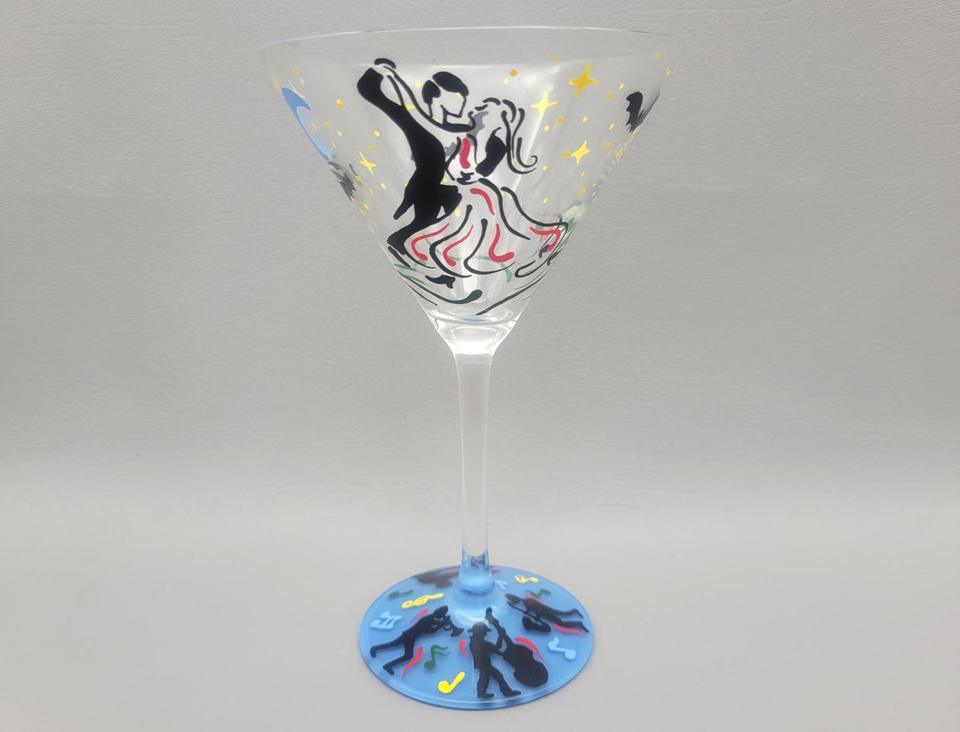 Ballroom Dancing Martini Glass - Hand Painted - Band Playing, Moon ...