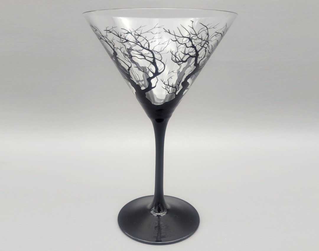 Spooky Halloween Tree Martini Glass - Cocktail Glass - Hand Painted ...