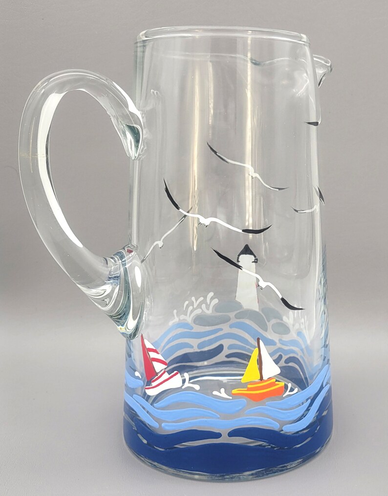 Sailboat Themed Glass Pitcher Hand Painted Water - Etsy
