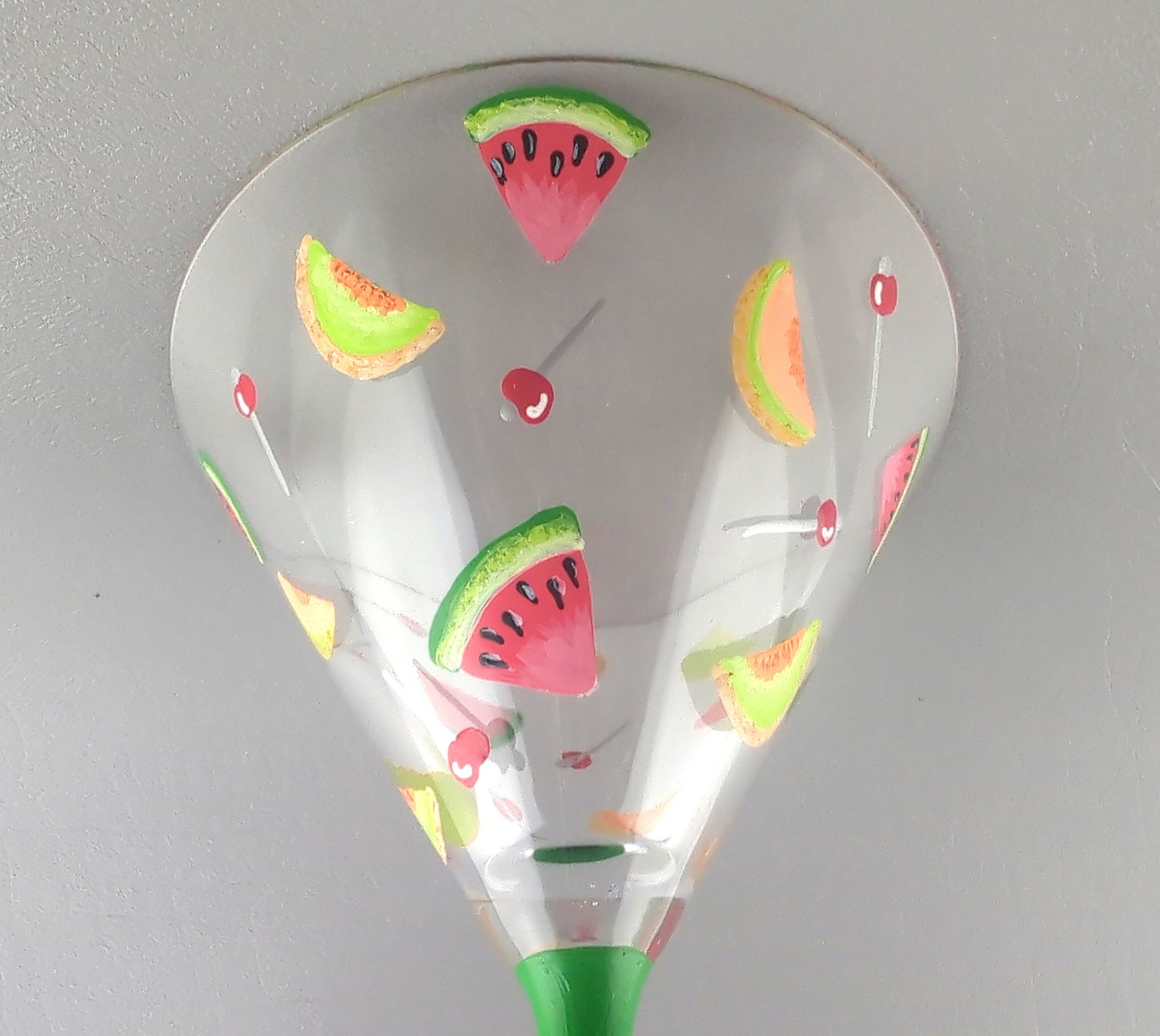 Melon Themed Martini Glass - Hand Painted - Watermelon, Fruit, Cocktail ...