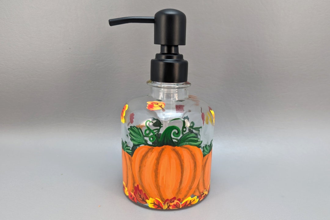 Fall Pumpkin Themed Glass Soap or Lotion Dispenser - Hand Painted ...
