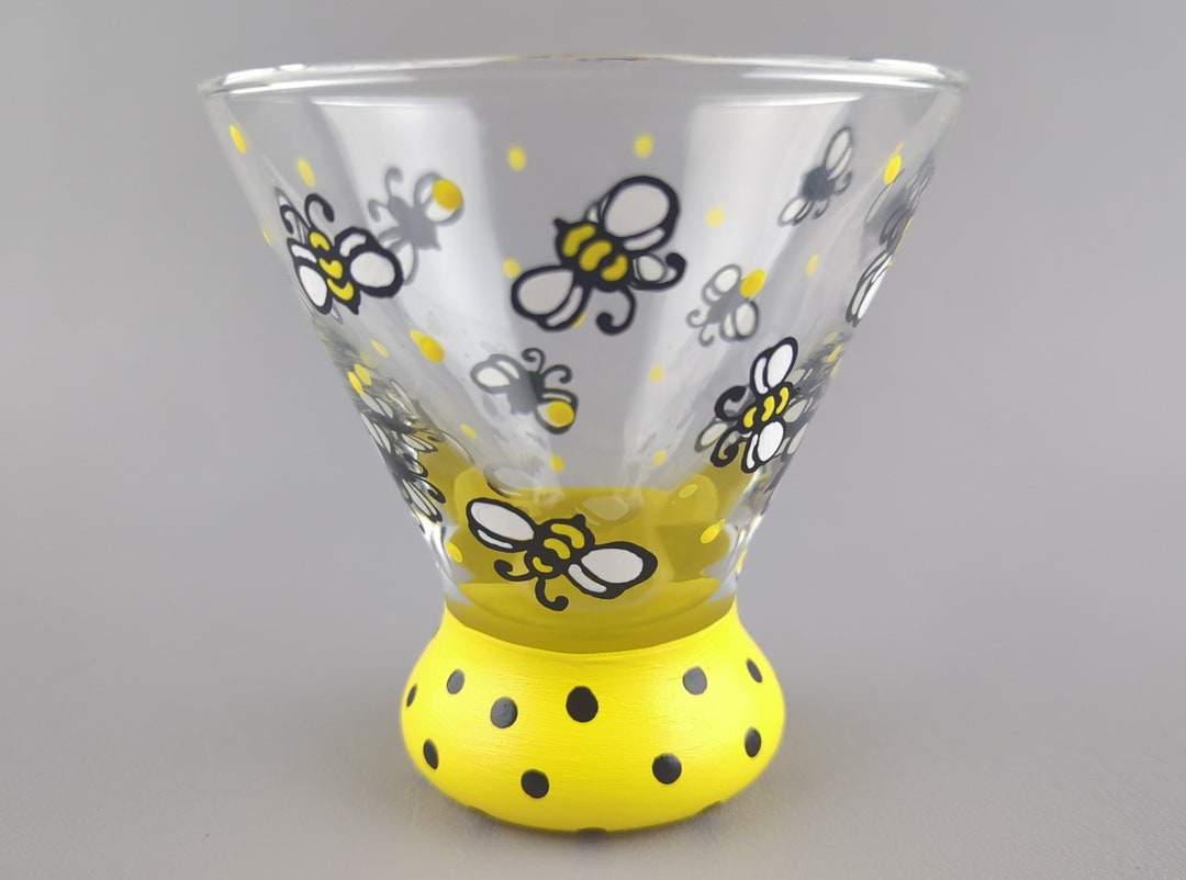 Bumble Bee Martini Glass - Hand Painted - Bumble Bees, Yellow and Black ...