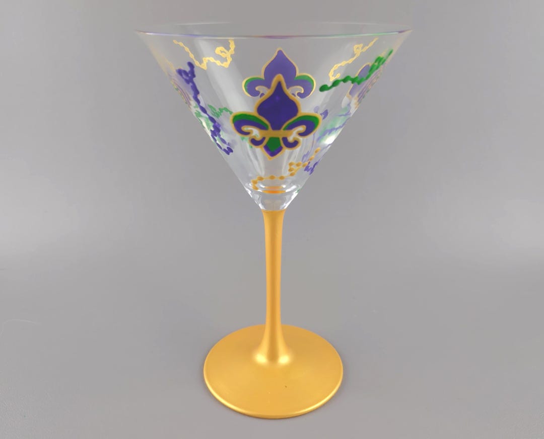 Mardi Gras Martini Glass - Crown, Beads, Fleur De Lis - Hand Painted - Etsy
