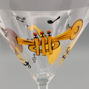 Jazz Themed Martini Glass - Hand Painted - Music, Saxophone, Trumpet ...