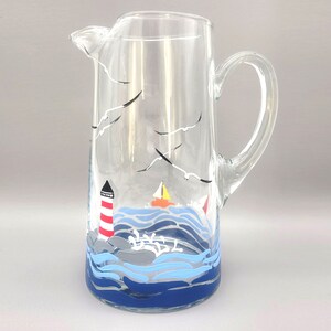Sailboat Themed Glass Pitcher Hand Painted Water - Etsy