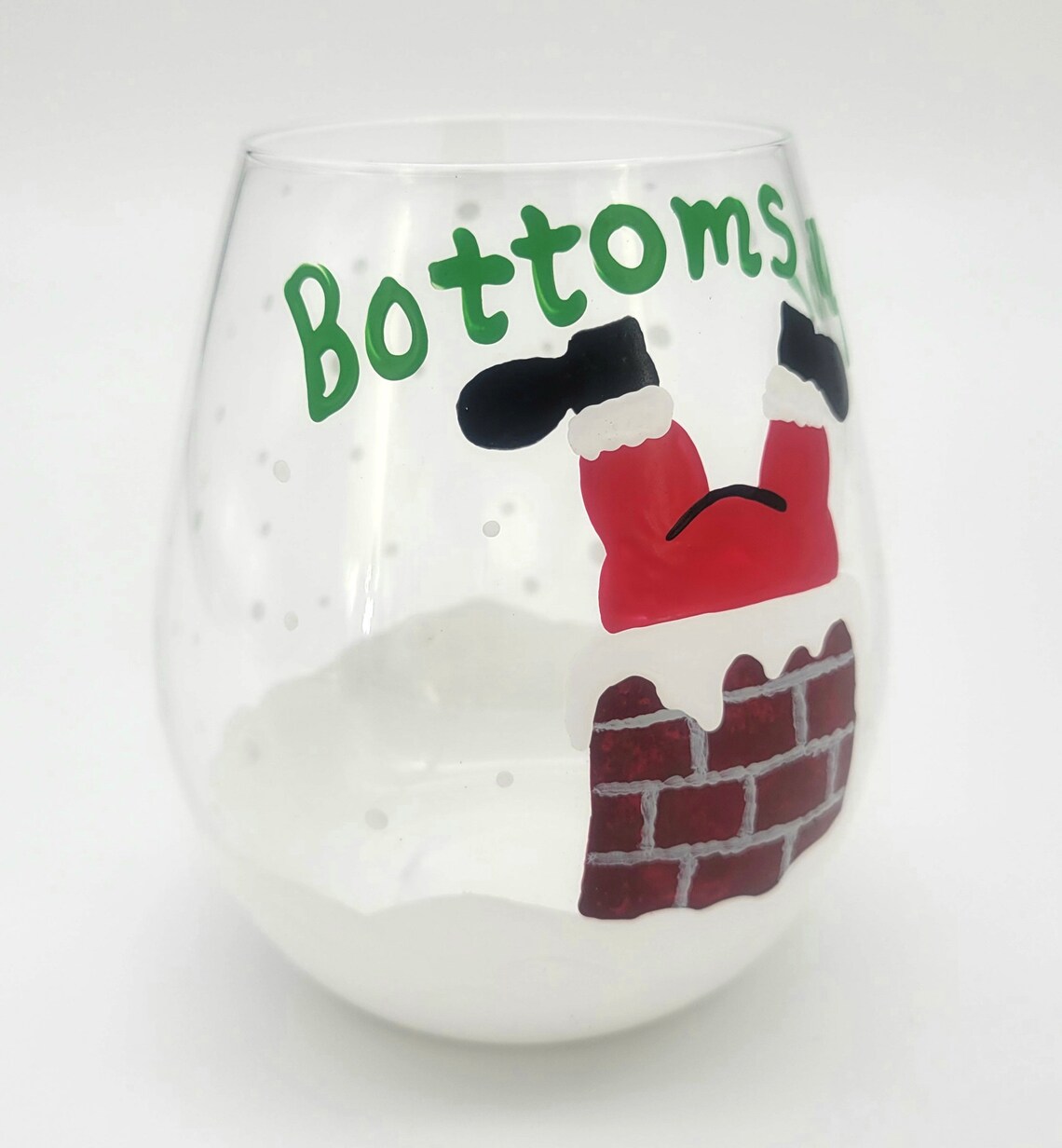 Bottoms Up! Santa Down the Chimney Hand Painted Stemless Wine Glass ...