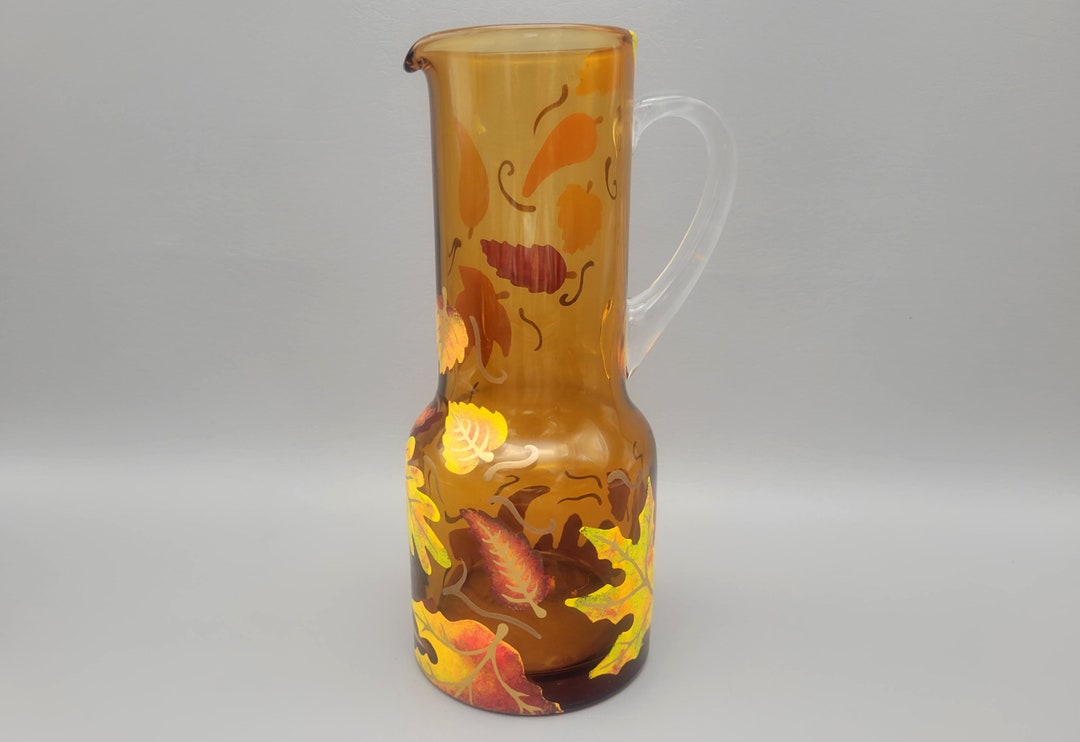 Autumn Leaves Hand Painted Pitcher Fall Decor Colorful Leaf Swirl ...
