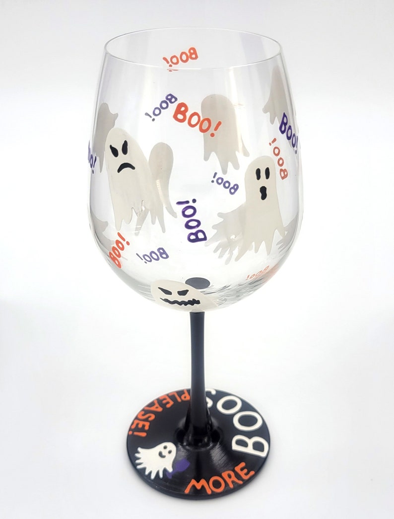 More Boos Please Hand Painted Wine Glass - Ghost, Boo, Cute - Halloween ...