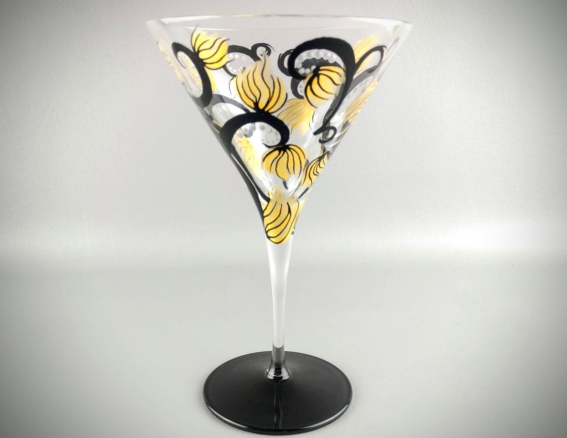 Hand Painted Fancy Martini Glass Black Gold and Silver | Etsy