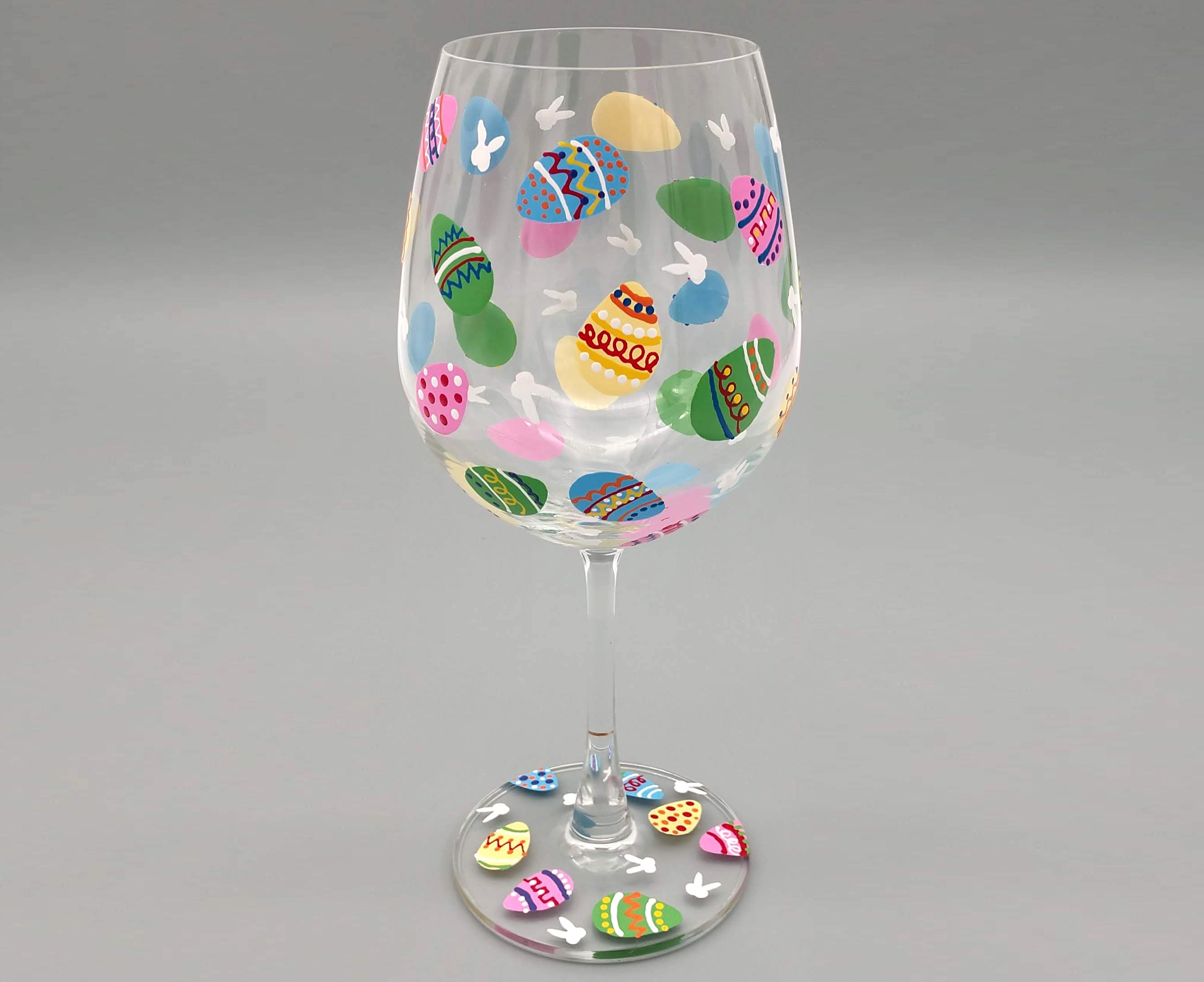 Easter Eggs Stemmed Wine Glass Hand Painted Fun Decorated | Etsy