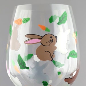 Bunny Themed Wine Glass - Hand Painted - Rabbits Having Fun & Their ...