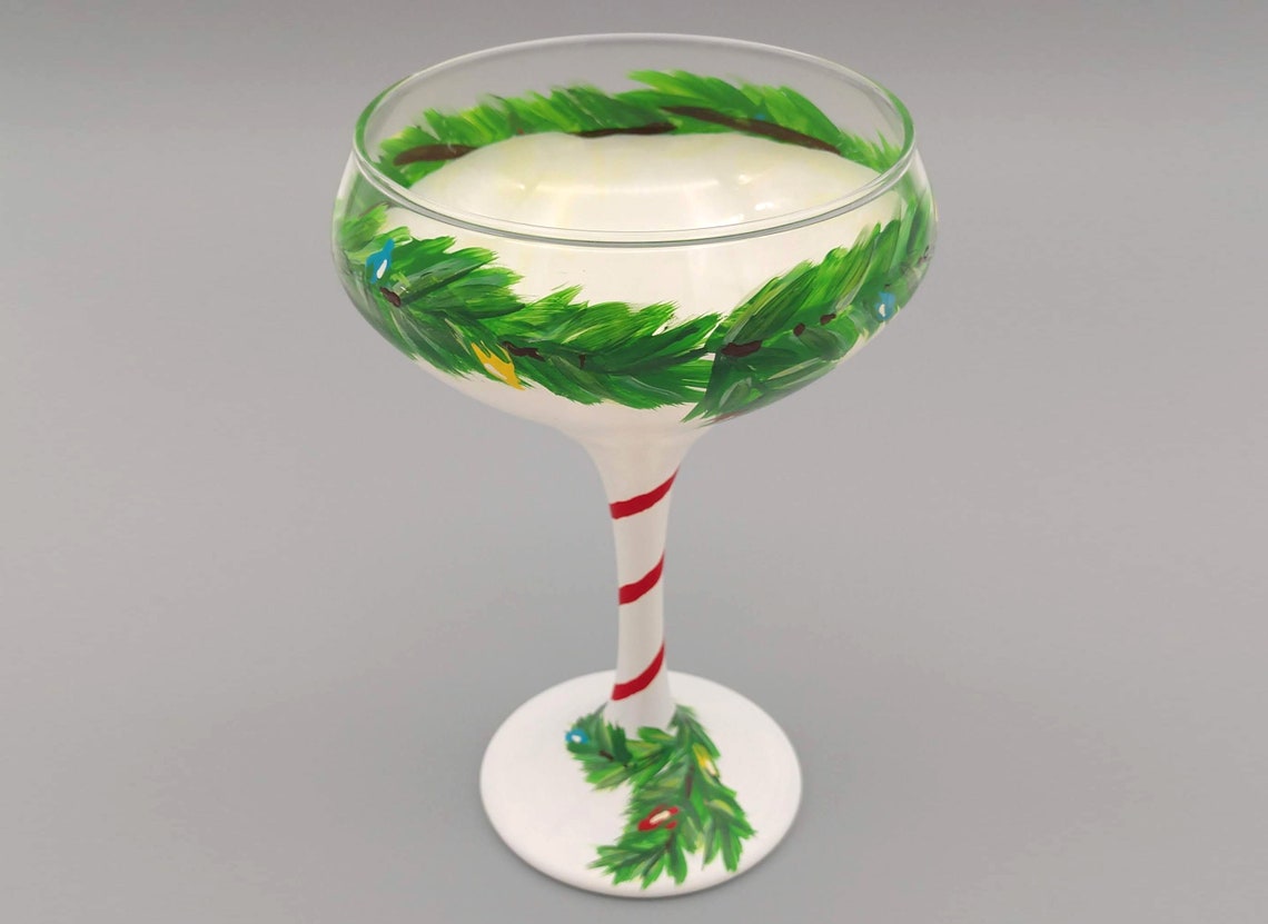 Christmas Coupe Cocktail Glass - Festive Holiday Garland and Lights ...