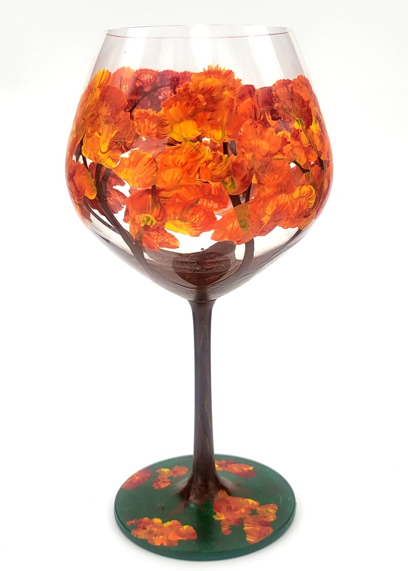 Autumn Tree Wine Glass Fall Leaves Hand Painted Stemmed - Etsy