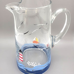 Sailboat Themed Glass Pitcher Hand Painted Water - Etsy