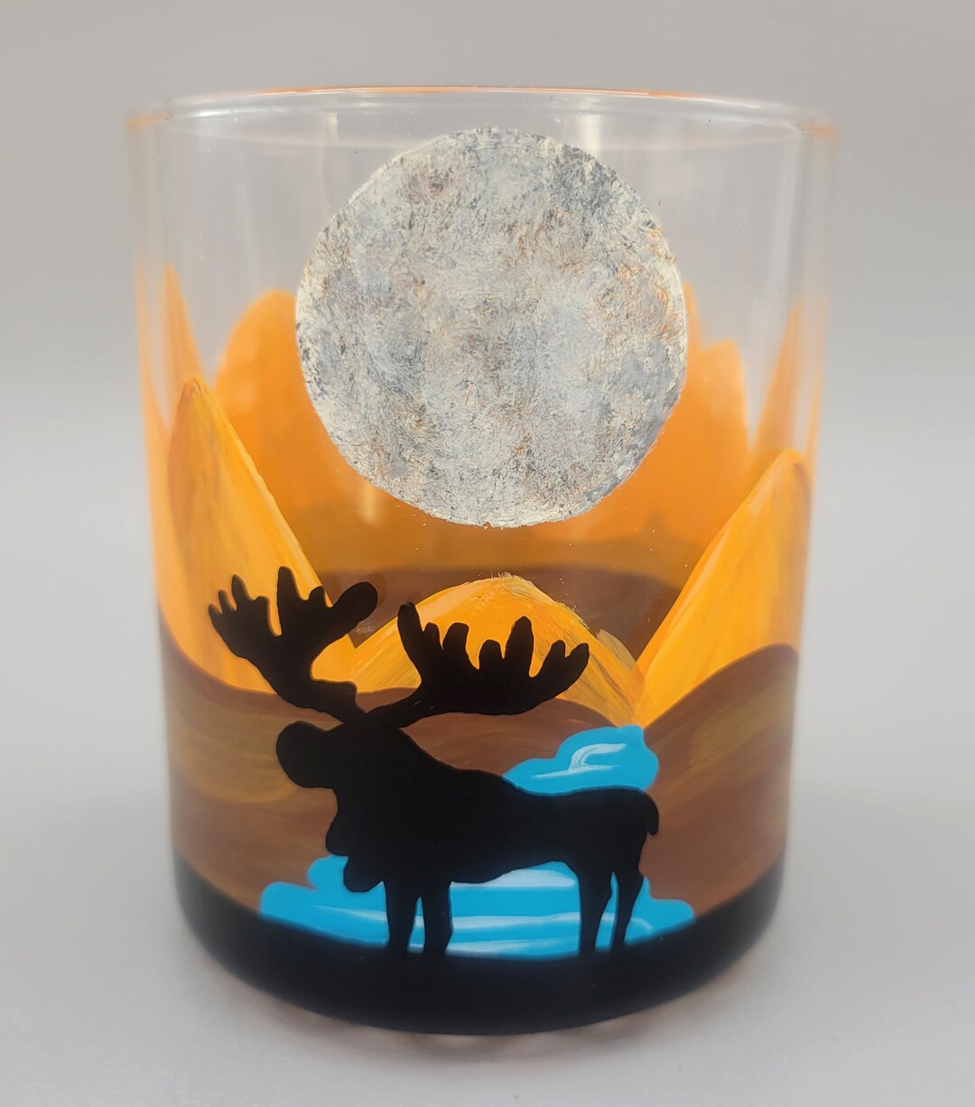 Hand Painted Moose Whiskey Glass – Mountain Moon Scene, 12 Oz - Etsy