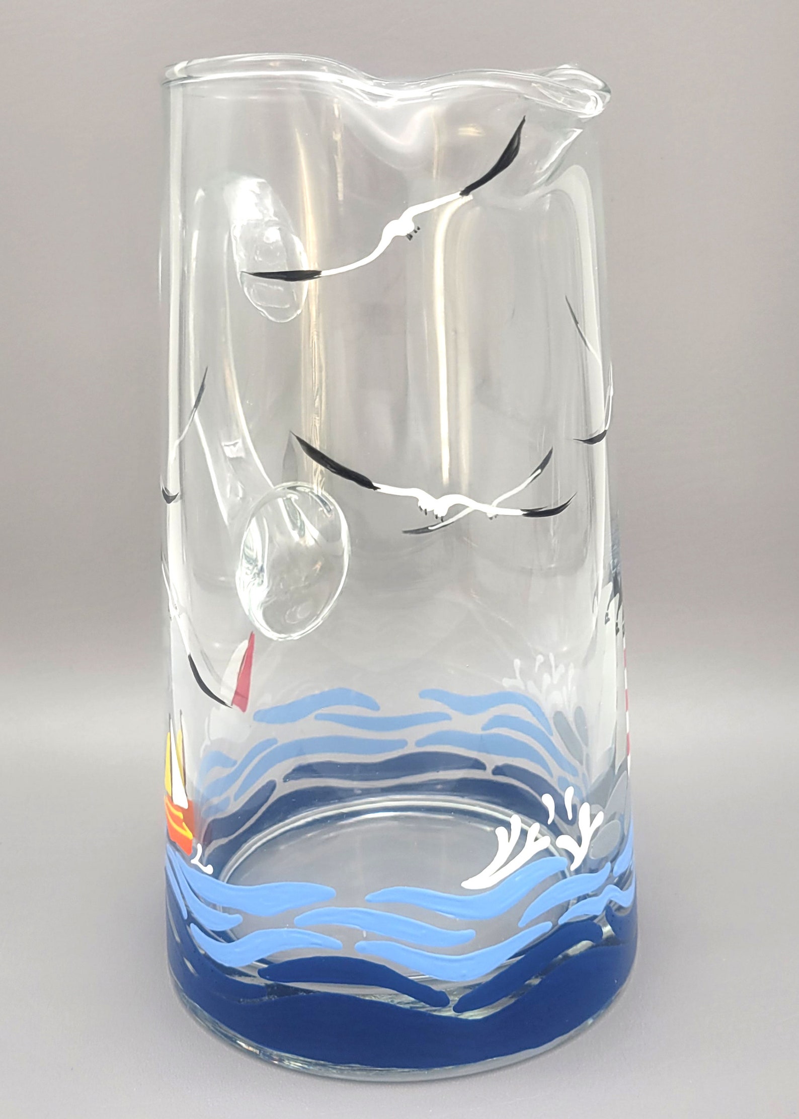 Sailboat Themed Glass Pitcher Hand Painted Water | Etsy