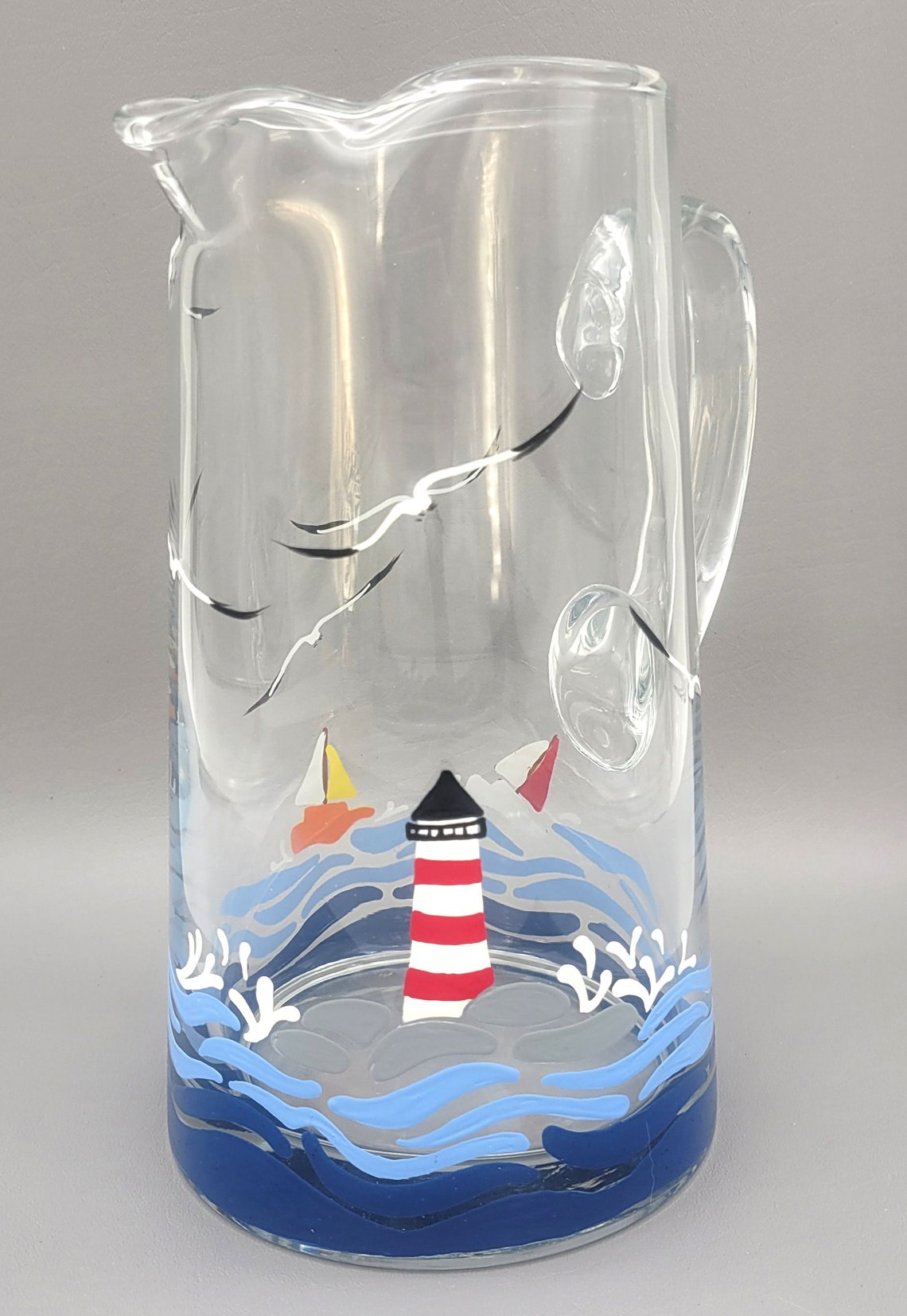 Sailboat Themed Glass Pitcher Hand Painted Water - Etsy