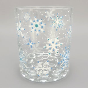 Winter Snowflakes Whiskey Glass - 12 Oz - Snow, Christmas - Hand ...