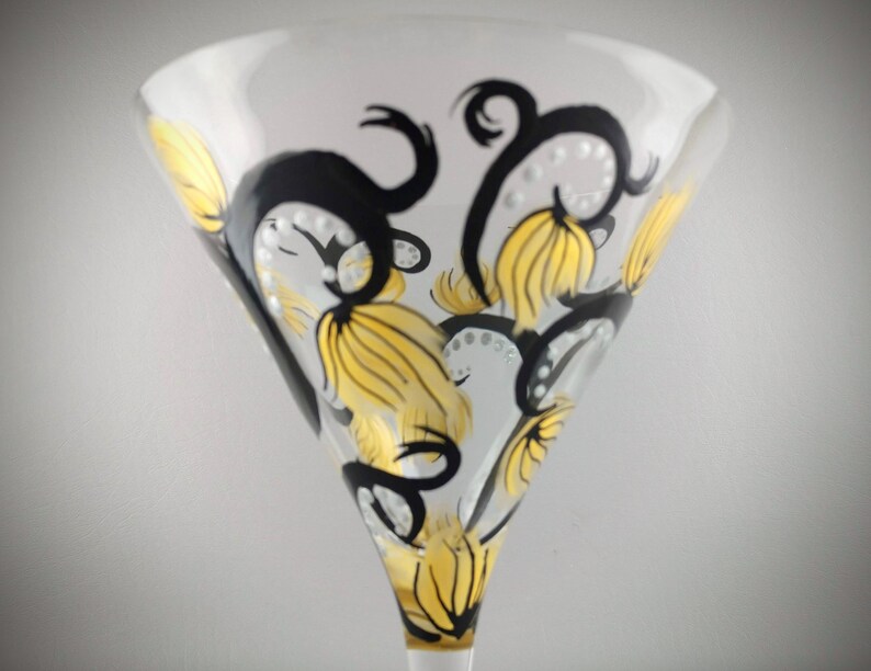 Hand Painted Fancy Martini Glass Black Gold and Silver - Etsy