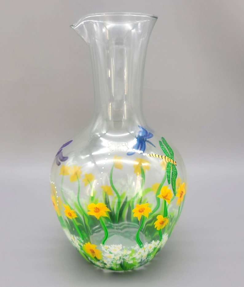Meadow Flowers and Dragonfly Glass Pitcher Hand Painted - Etsy