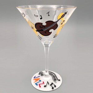 Jazz Themed Martini Glass - Hand Painted - Music, Saxophone, Trumpet ...