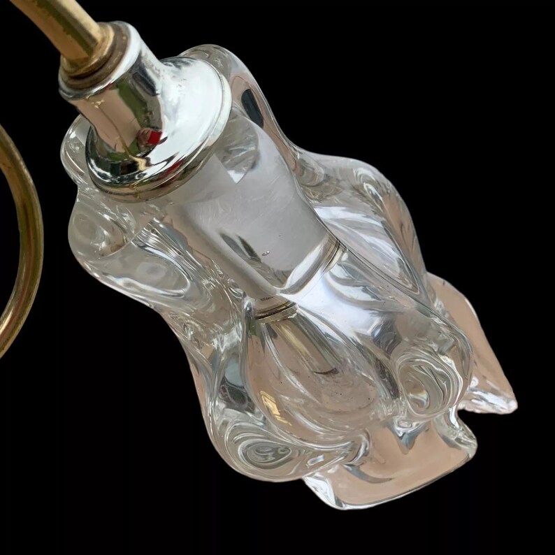 Elegant Scrolled Brass Hand Blown Tulip Flower Glass Shade Mid-century ...