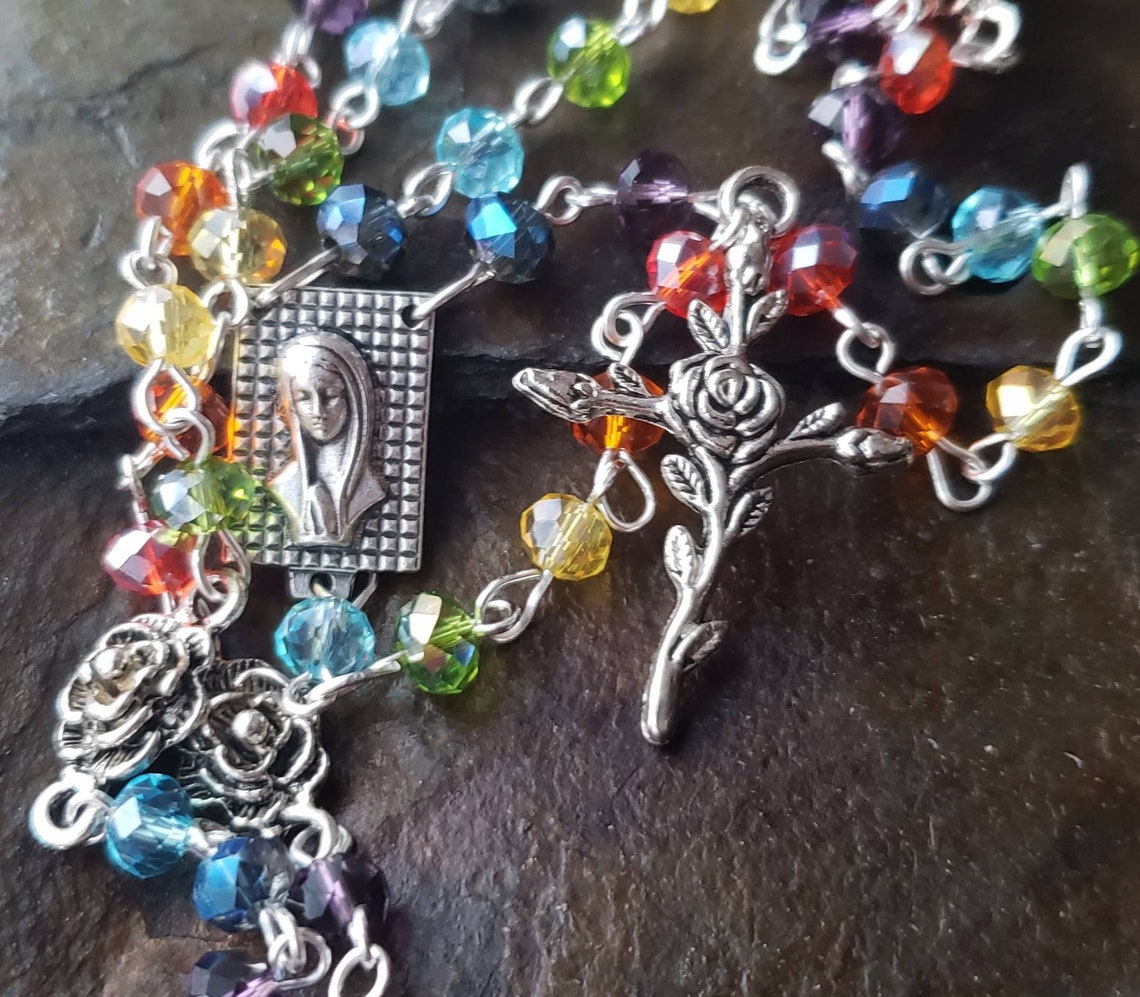 Rainbow Rosary. 5 Decades Catholic Rosary. Crystal Rosary. | Etsy