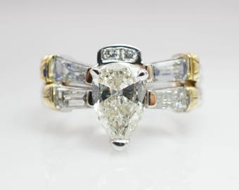 Horizontal Bezel Set Pear Shape Diamond Ring 14K Gold Bezel | Etsy