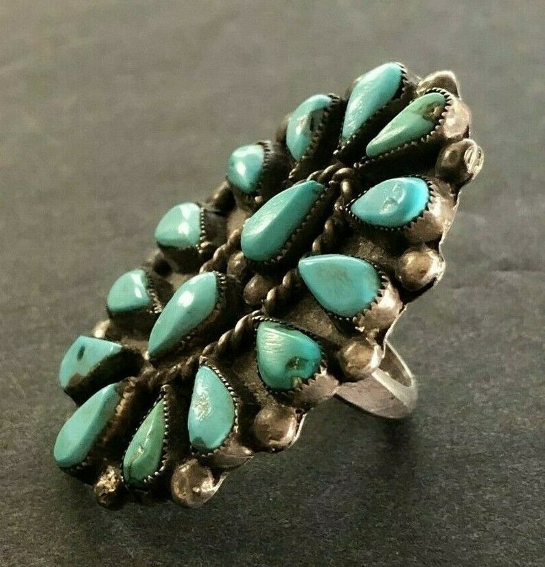 WONDERFUL OLD Vintage Sterling Silver Turquoise CLUSTER Ring | Etsy