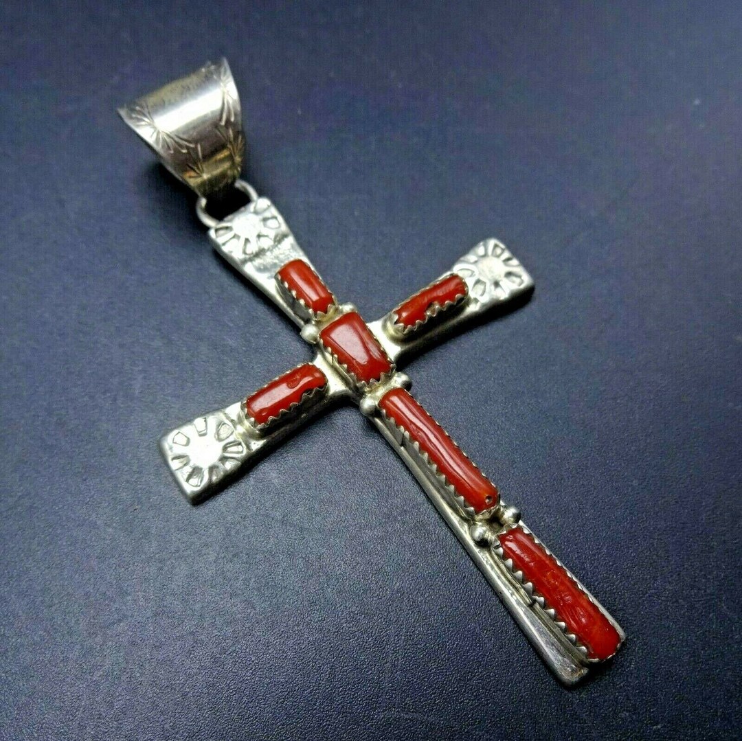 Cecilia Iule ZUNI Cast and Hand-stamped Sterling Silver CORAL CROSS ...