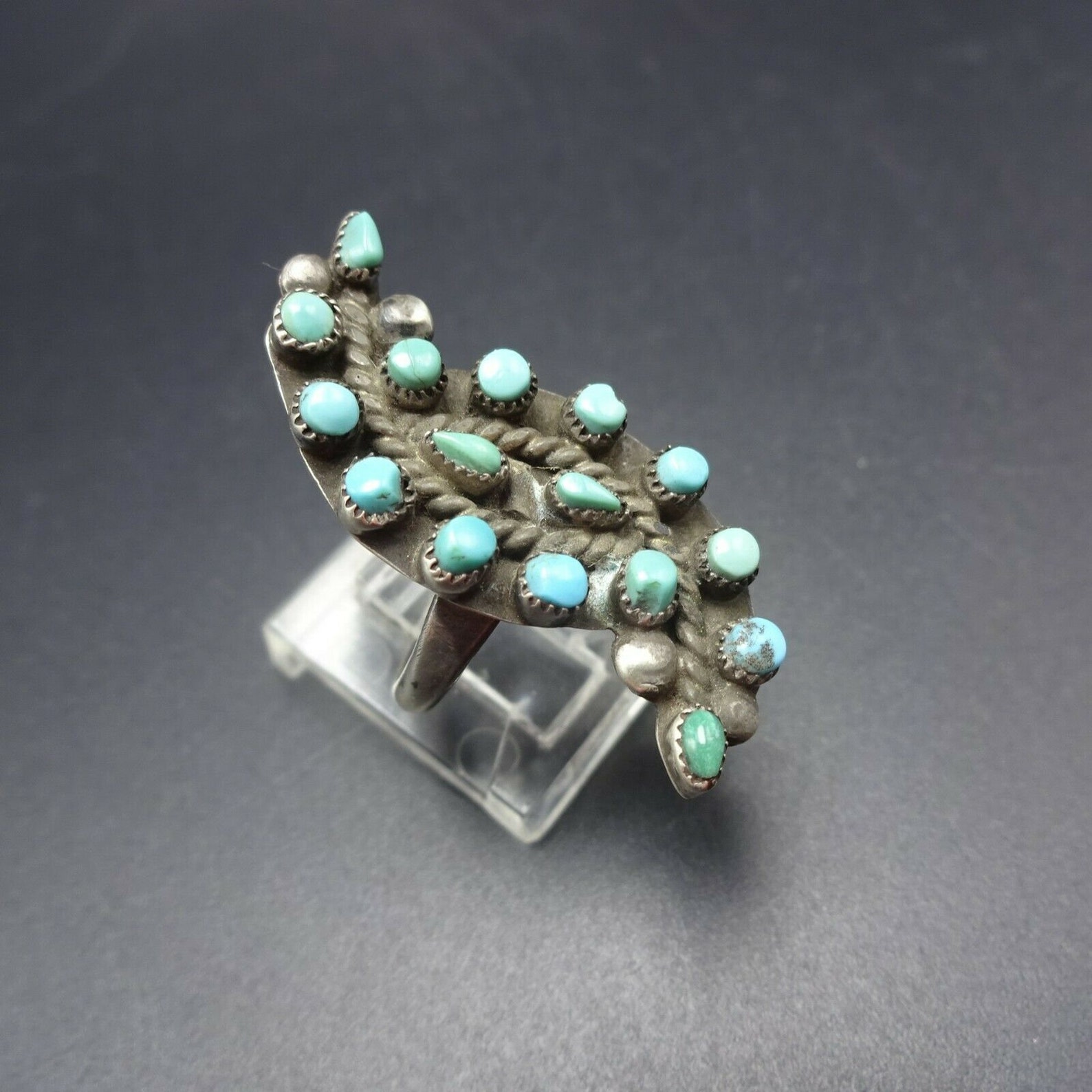 Vintage Sterling Silver TURQUOISE Snake Eye Petit Point RING Size 6.5 ...