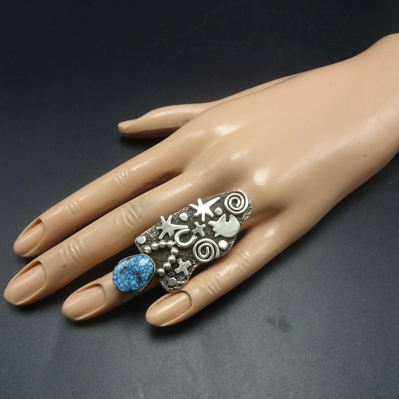 2" LONG Alex Sanchez NAVAJO Sterling Silver TURQUOISE… - Gem