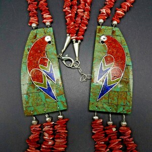 RAYMOND ROSETTA Santo Domingo Pueblo PARROT Spiny Oyster Shell Necklace ...