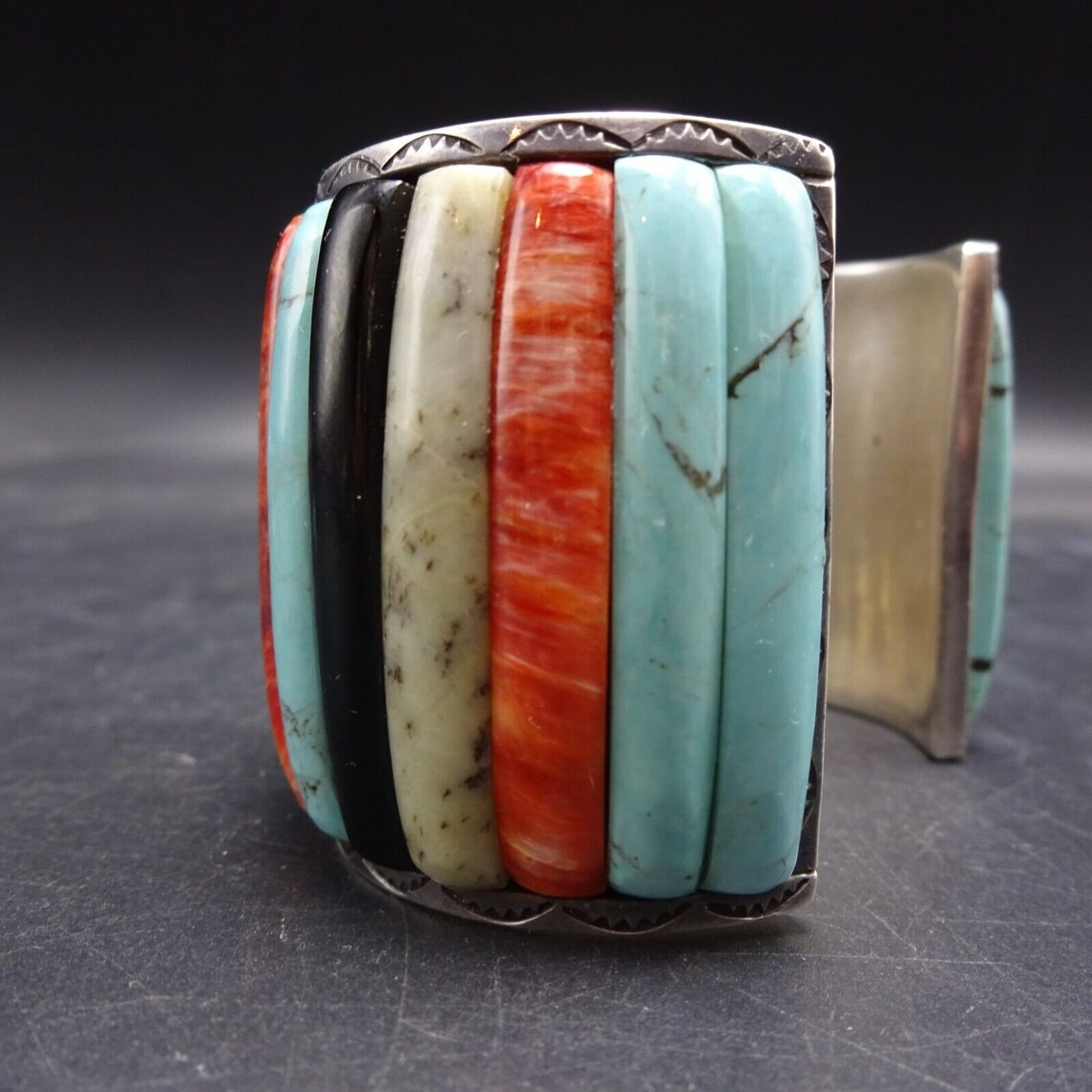 Ottawa CARLOS EAGLE Sterling Silver CORNROW Inlay Cuff Bracelet ...