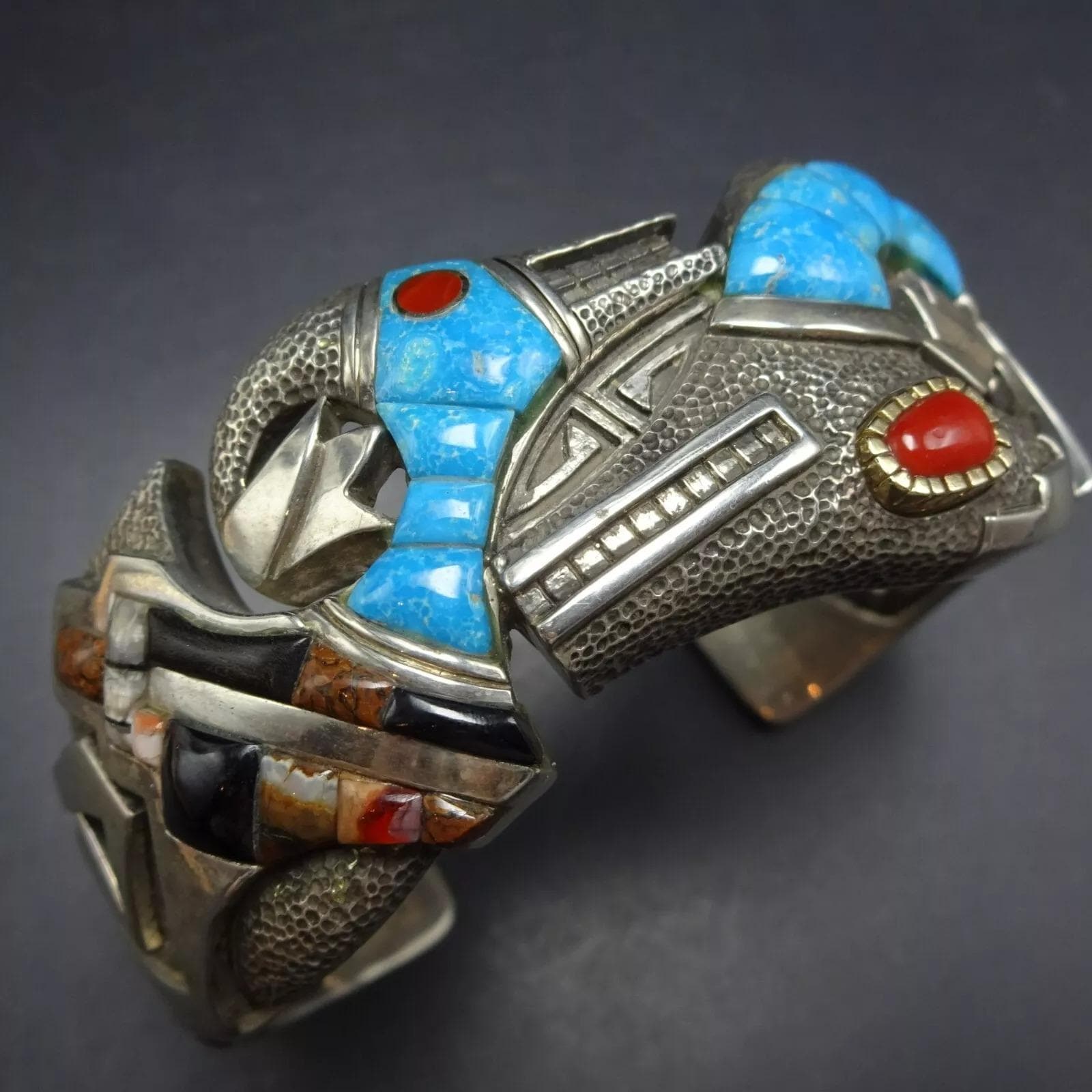 ANDREW VALDEZ & Studio GL Sterling Silver Avanyu Cuff Bracelet Coral ...