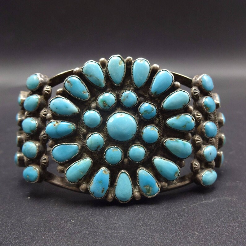 OLD 1940s Vintage Sterling Silver and TURQUOISE Cluster Cuff - Etsy