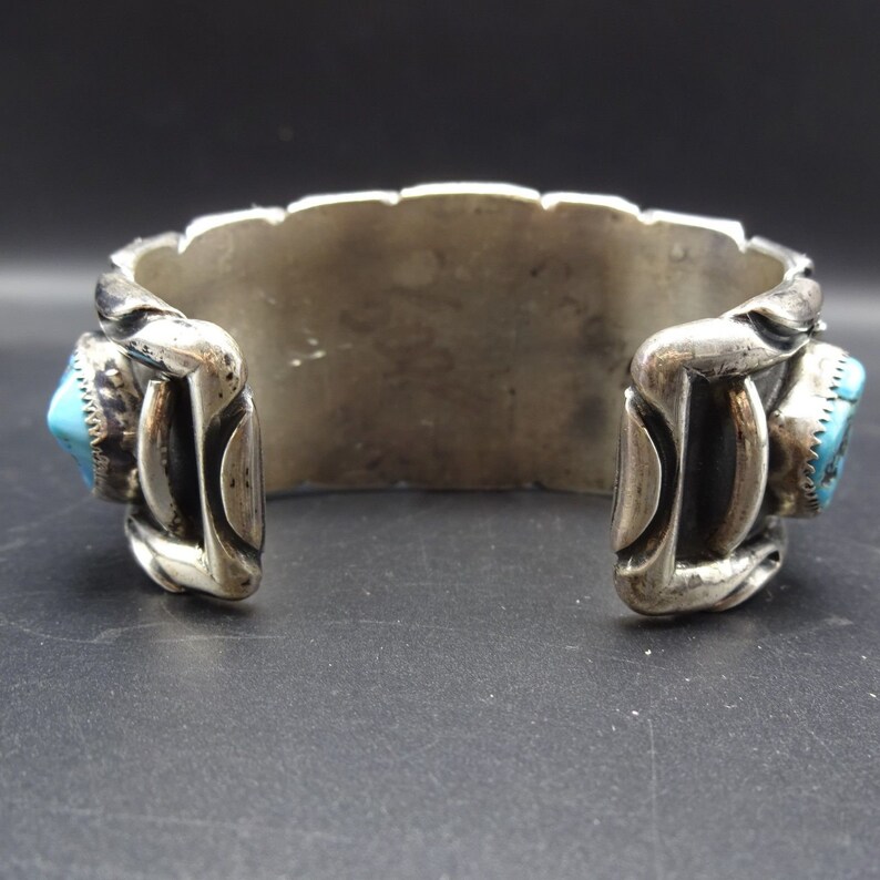 Heavy Vintage Chisel Stamped Sterling Silver TURQUOISE Cuff - Etsy