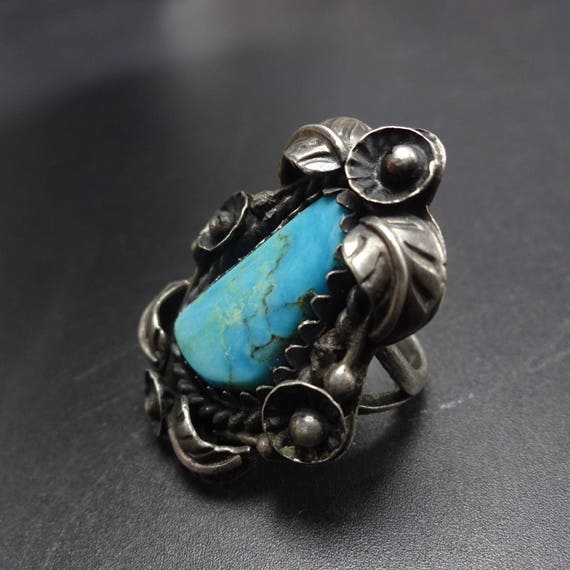 Vintage TAXCO Sterling Silver & TURQUOISE RING Applie… - Gem