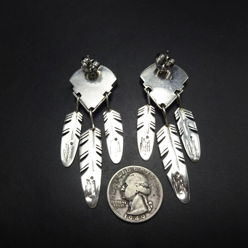 RAY TRACEY KNIFEWING Segura Channel Inlay Earrings With Feather Dangles ...